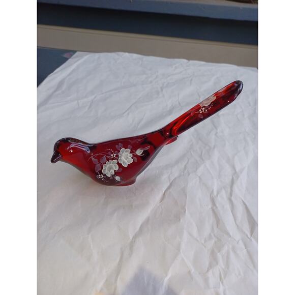 Fenton | Art | Fenton Ruby Red Handpainted Glass Bird White Flowers ...